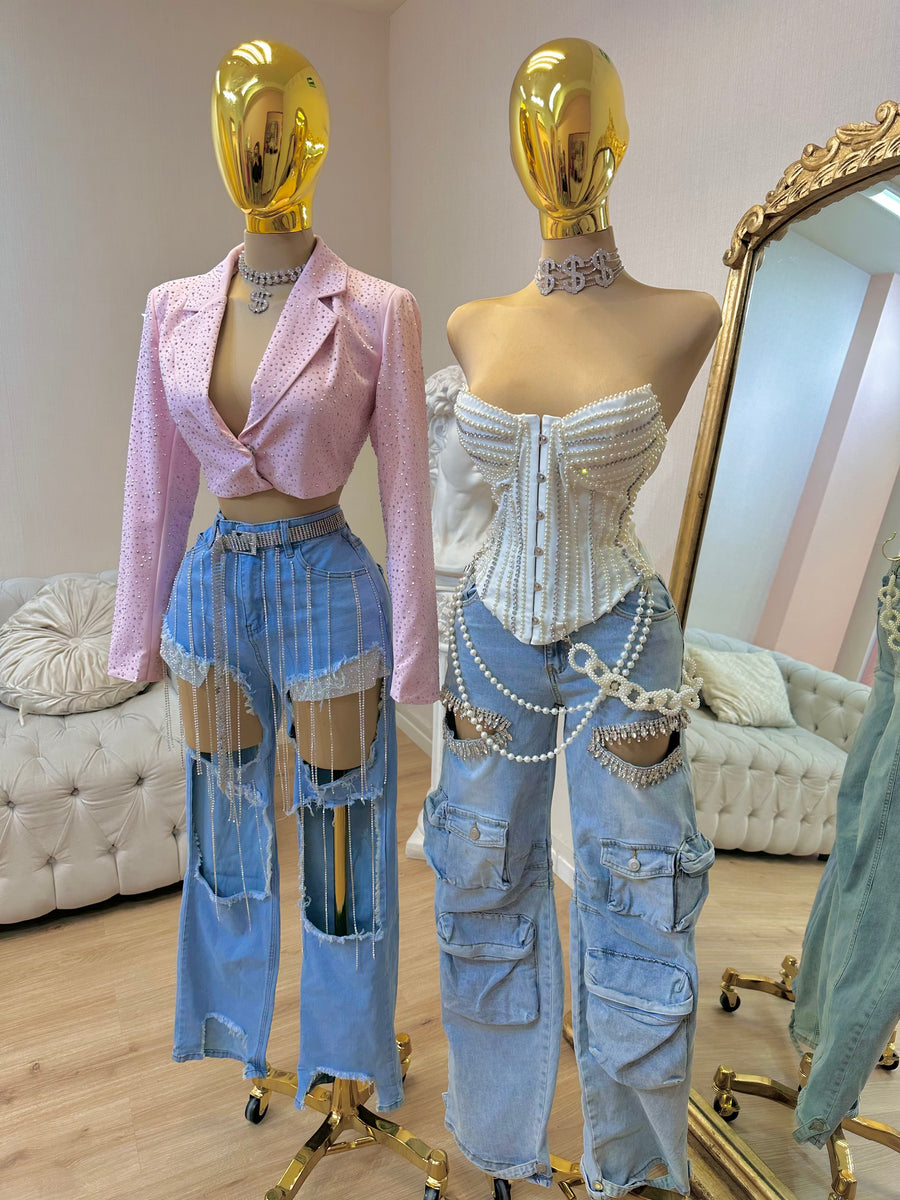 CORSET BLANCO CRISTALES PERLAS – Hollywear
